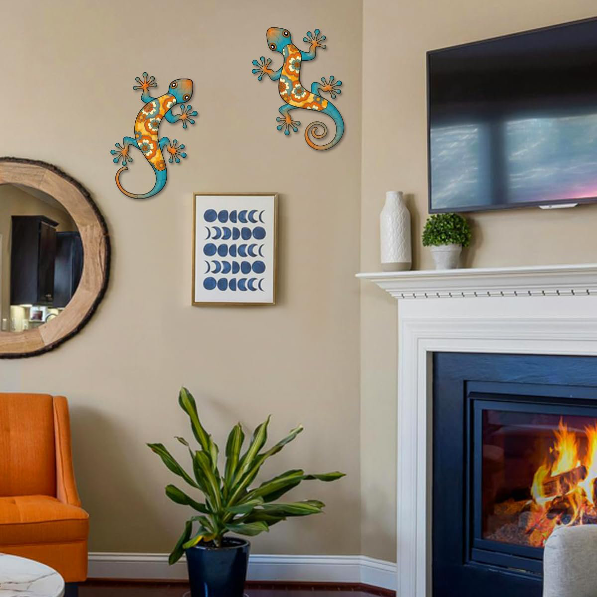 Dakota Fields Gecko Outdoor Wall Decor, 2 Pcs 11.8 inch Metal Gecko Wall Hanging Sculpture for ...